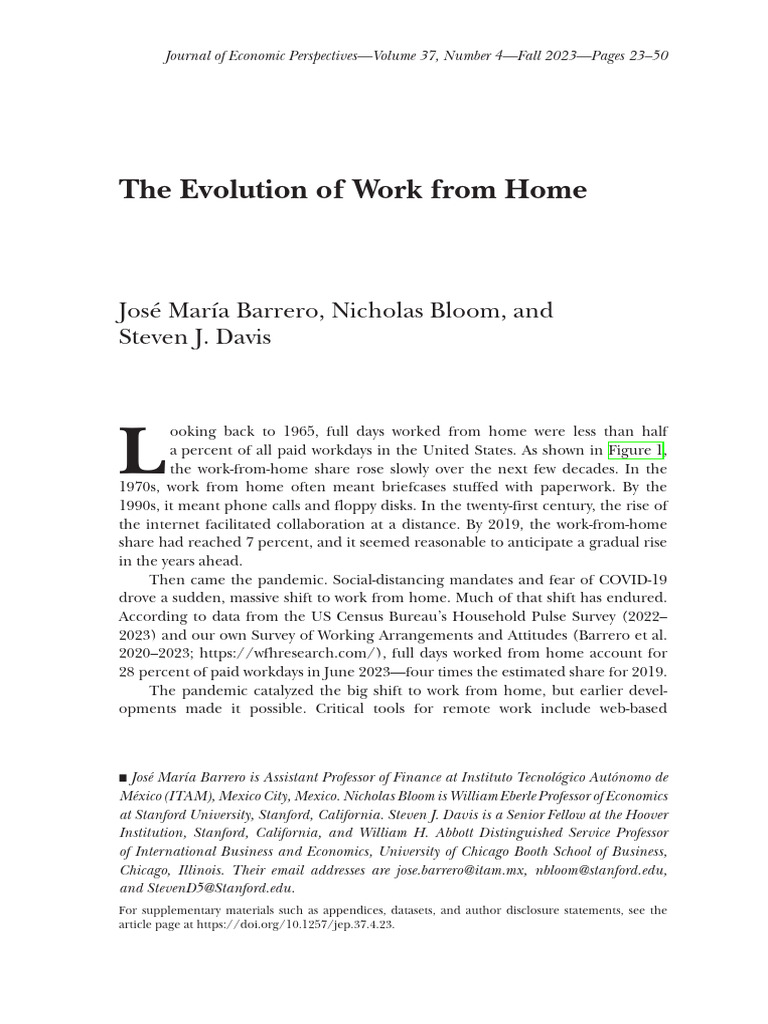 Barrero Et Al 2023 The Evolution of Work From Home | PDF | Employment | Business