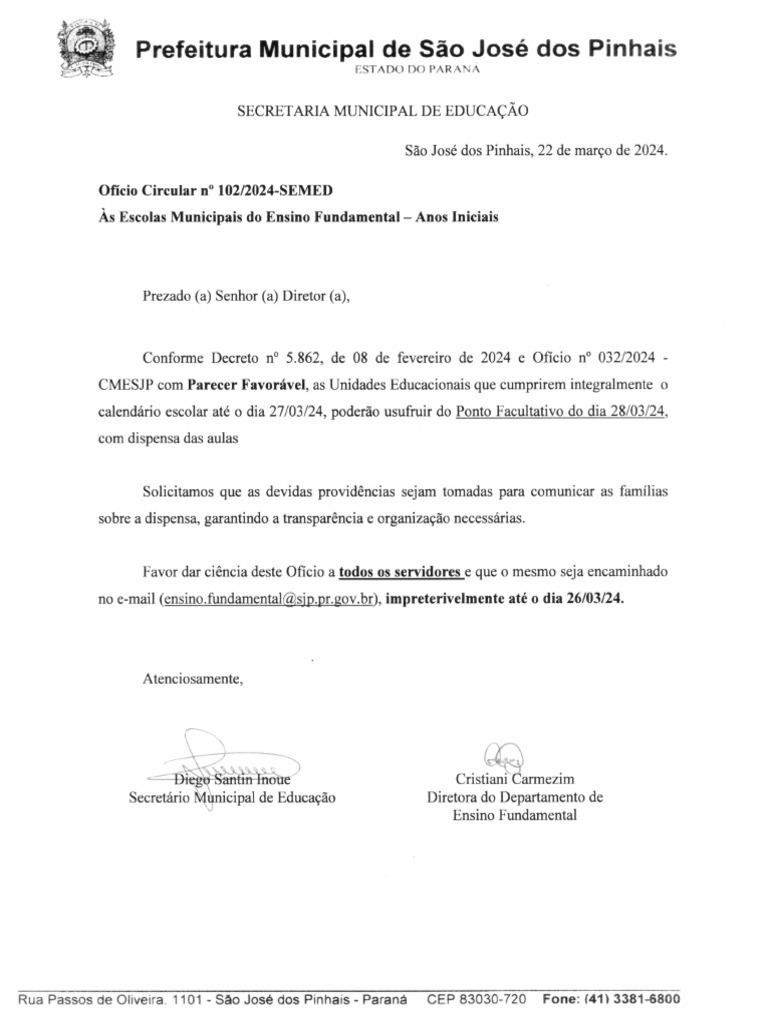 Ofício Circular Nº 102-2024 SEMED | PDF