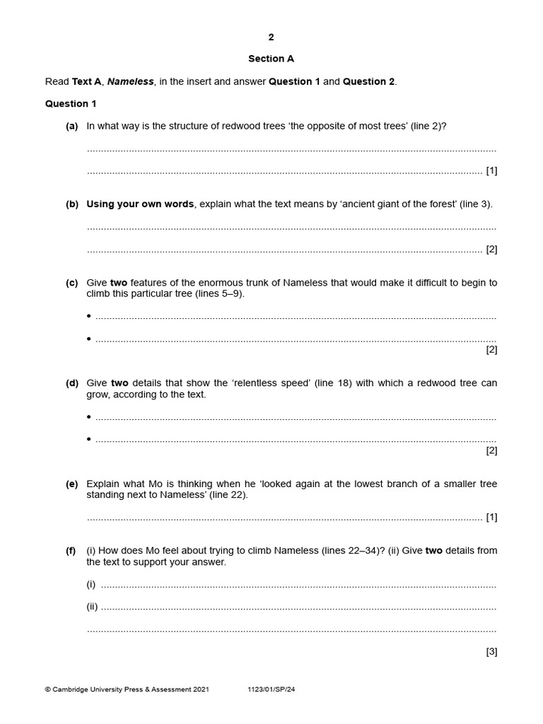 2024 English 1123 Specimen Paper Analysis | PDF