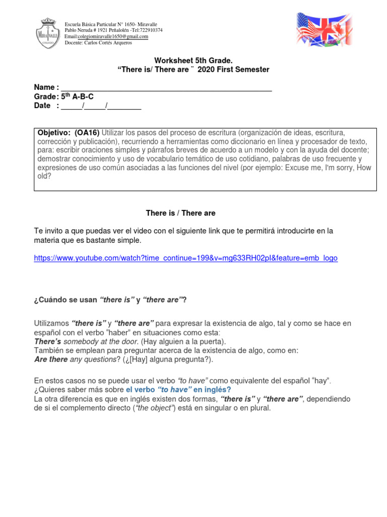 Guía Inglés 5° 3 There Is There Are | PDF | Idiomas | Estudios de ...