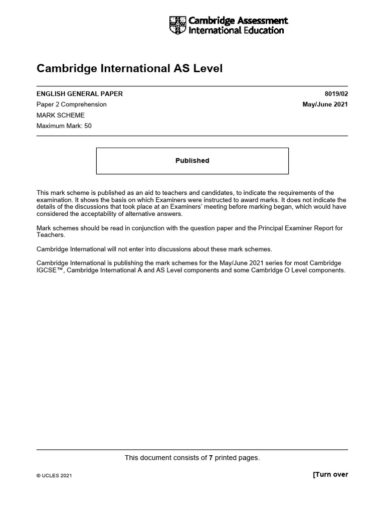 Cambridge International AS Level: English General Paper 8019/02 May ...