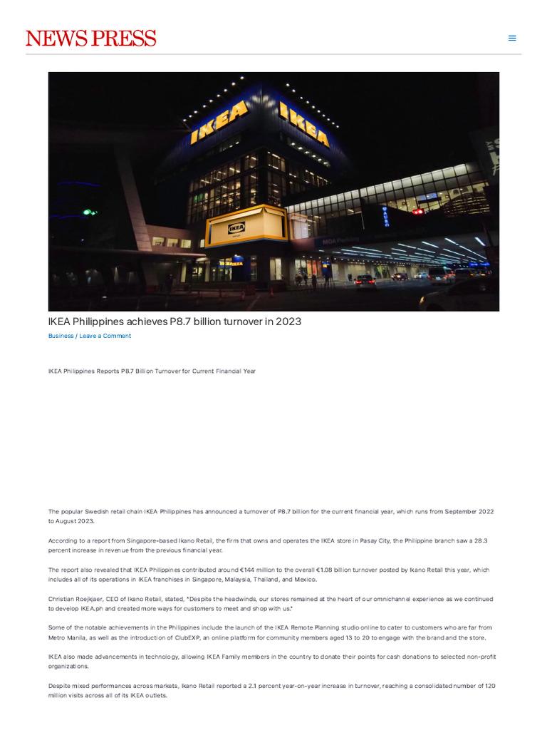 IKEA Philippines Achieves P8.7 Billion Turnover in 2023 - News Press ...