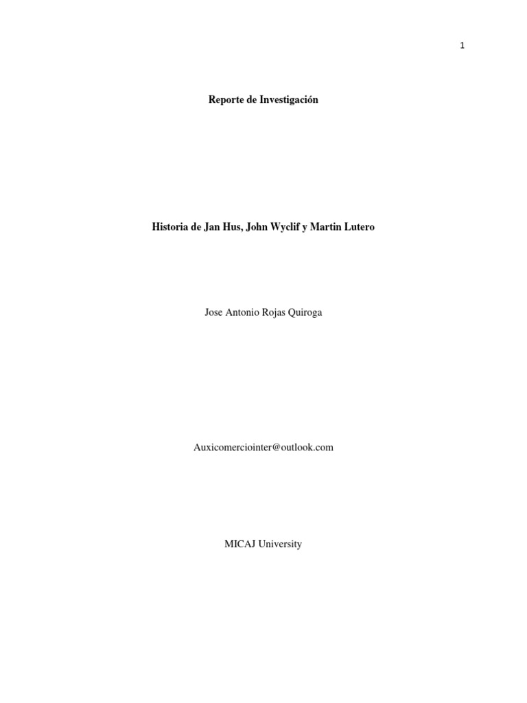 Trabajo Investigativo Wycliffe, Huss, Lutero Dismi | PDF | Martin Luther