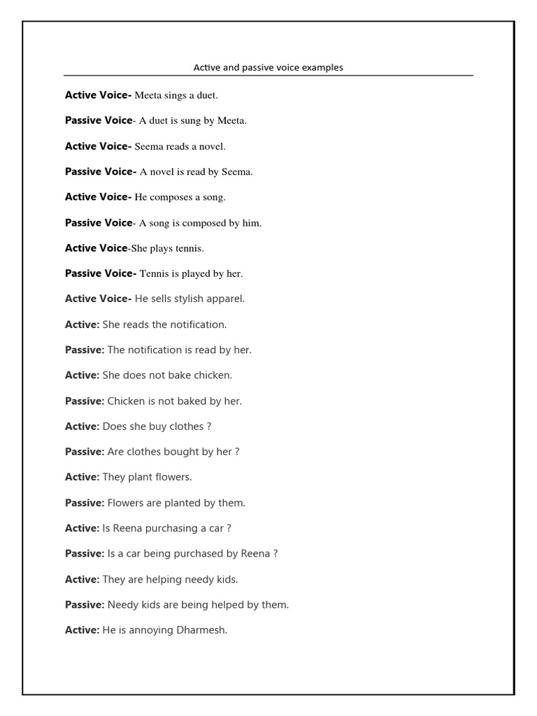 Active and Passive Voice Examples | PDF