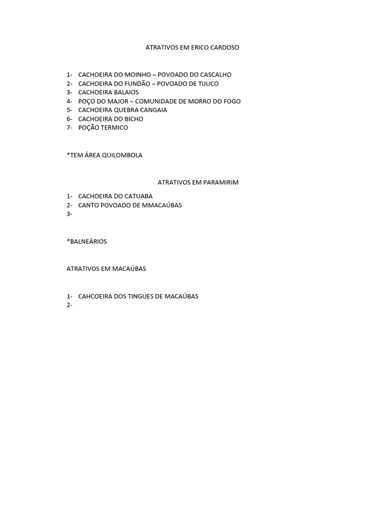 Atrativos em Erico Cardoso | PDF