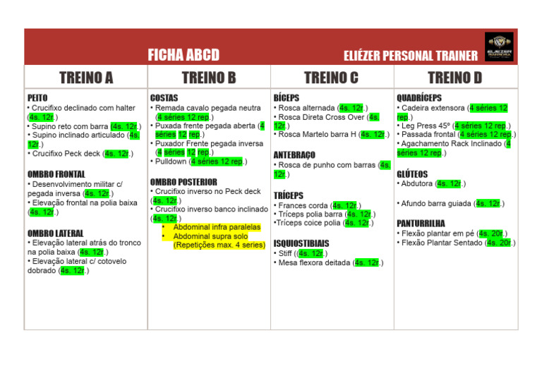 FICHA TREINO ABCD 01 | PDF | Anatomia | Boa forma