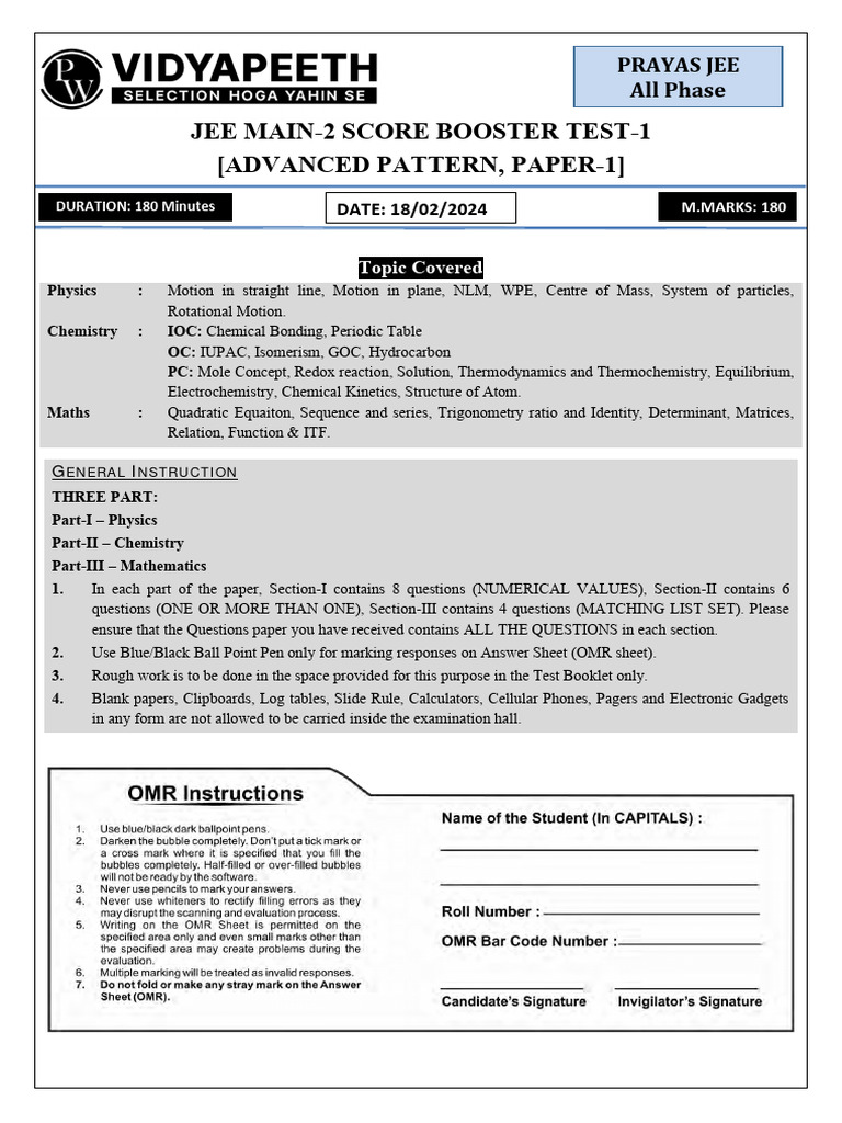 City Test-01 (JEE Advance) - Test Paper - Paper 01 | PDF | Chemistry ...