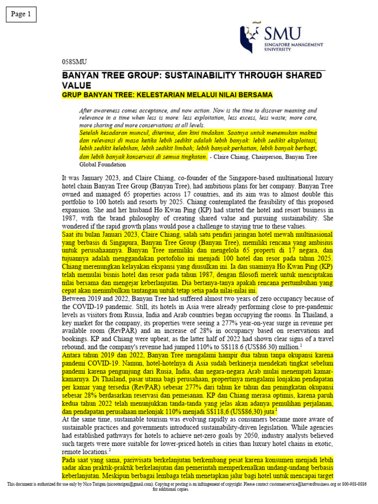 Banyan Tree Group Sustainability through Shared Value-EDITED | PDF