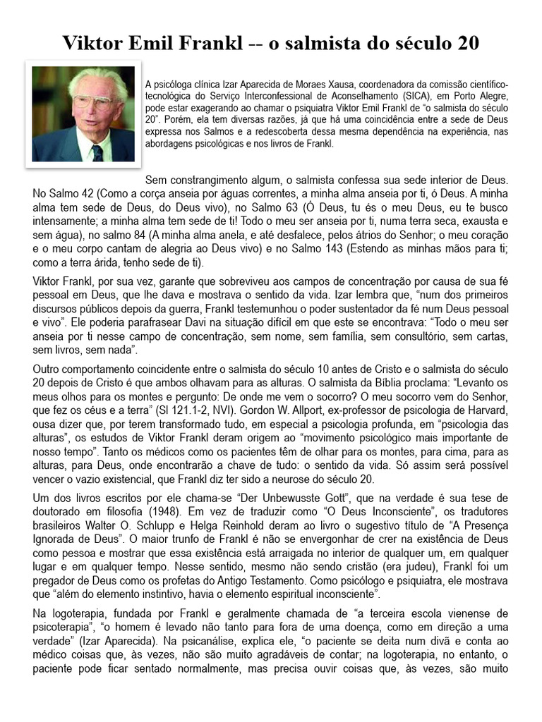 Frankl: O Salmista do Século 20 | PDF