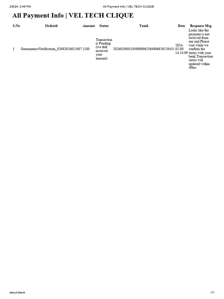 All Payment Info - VEL TECH CLIQUE | PDF