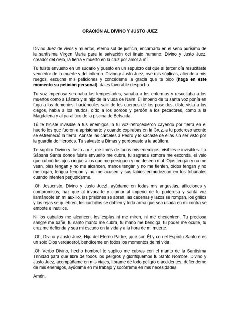 ORACIÓN AL DIVINO Y JUSTO JUEZ | PDF | Creencia religiosa y doctrina ...