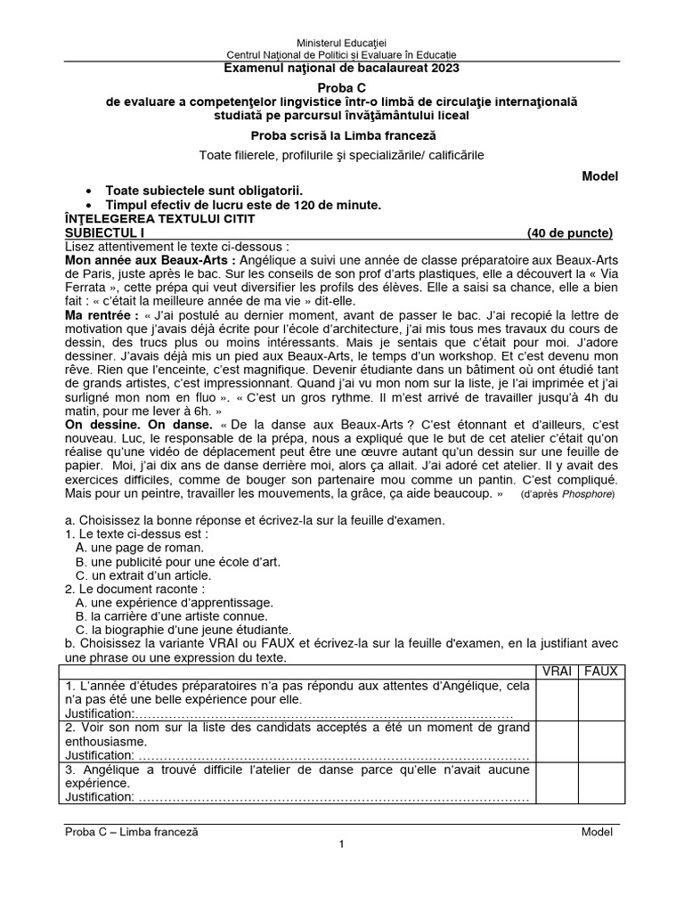 C Franceza Scris 2023 Var Model | PDF