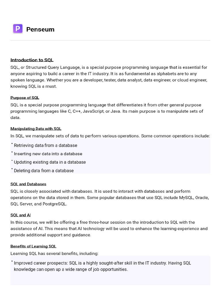 Introduction To SQL - Manipulating Data Sets | PDF Introduction To SQL - Manipulating Data Sets | PDF