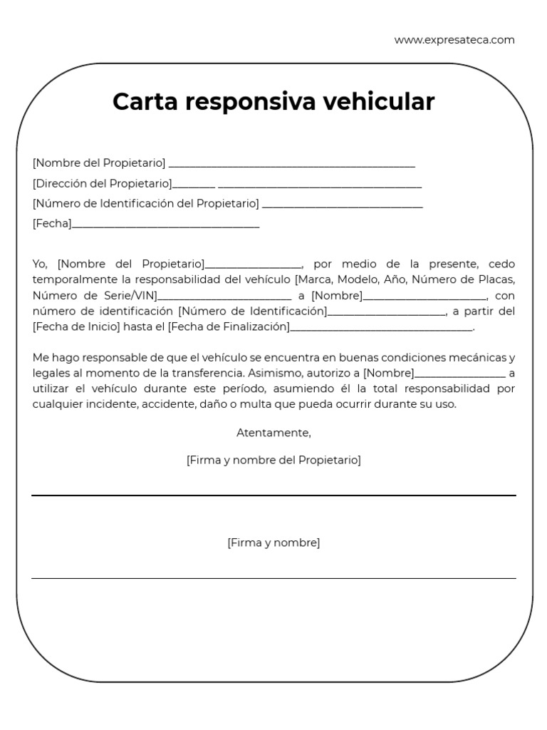 Carta Responsiva Vehicular Ejemplos para Descagar | PDF