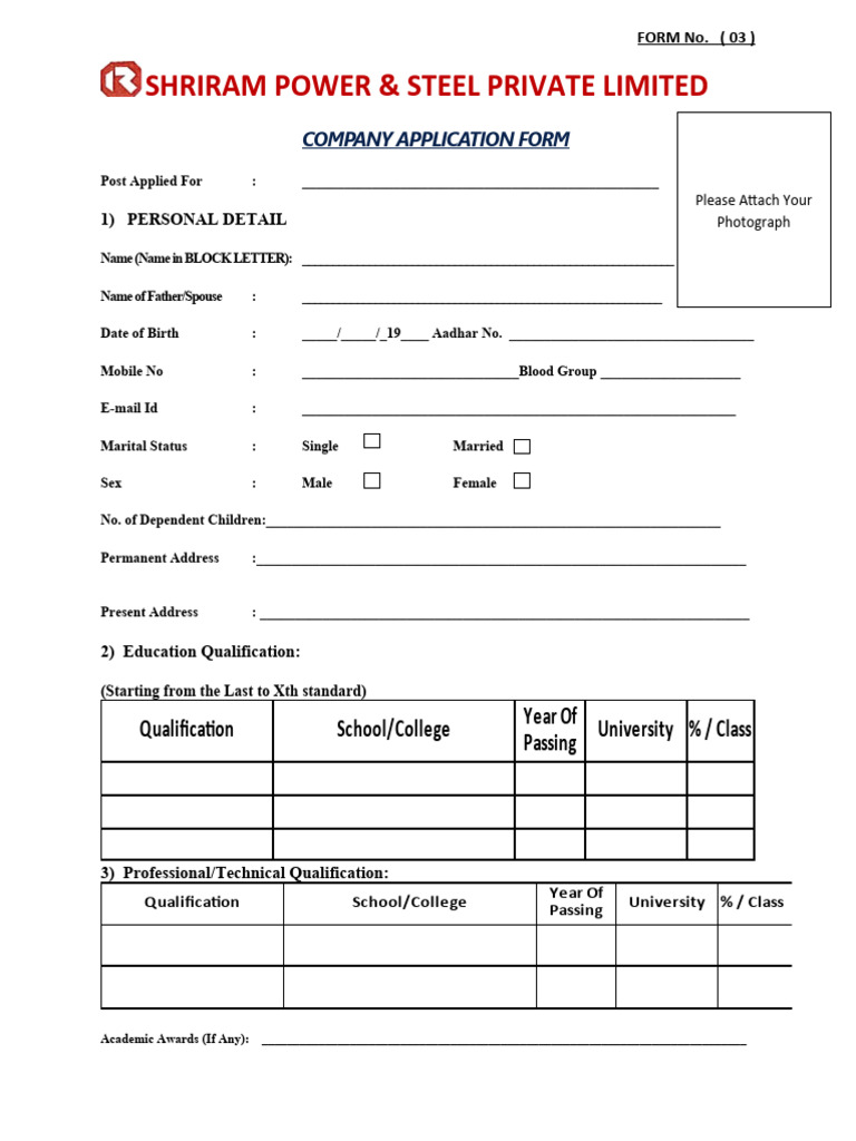 Company Application Form - SRP | PDF
