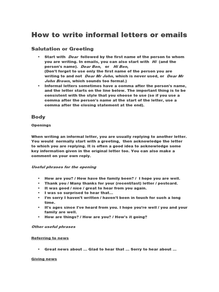 Informal Letter Writing Guide | PDF | Language Arts & Discipline | Home ...