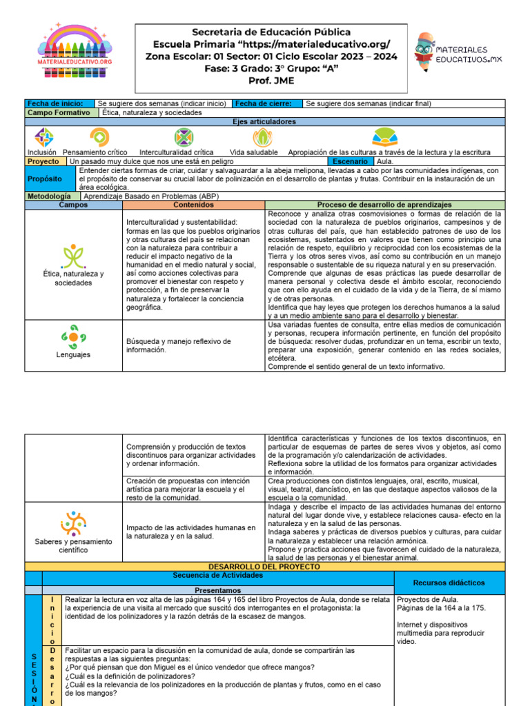 Planeación 3ergrado Proyecto Un Pasado Muy Dulce Que Nos Une Está en Peligro | PDF | Naturaleza ...
