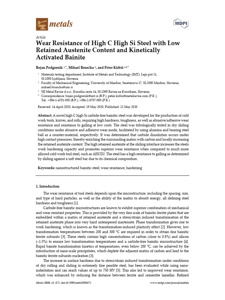 High C High Si Steel Wear Resistance Study | PDF | Wear | Physical Sciences