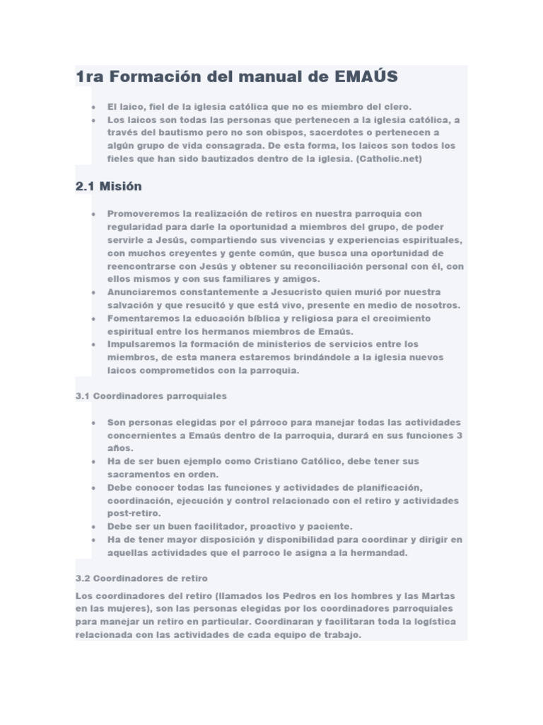 Manual de Formación para Emaús | PDF | Iglesia Católica | Laicado
