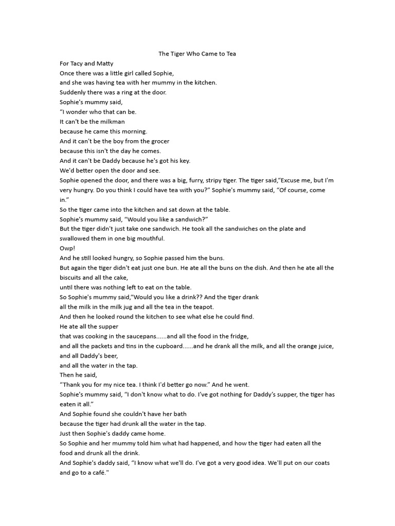 The Tiger Who Came To Tea Pdf Foods Cuisine