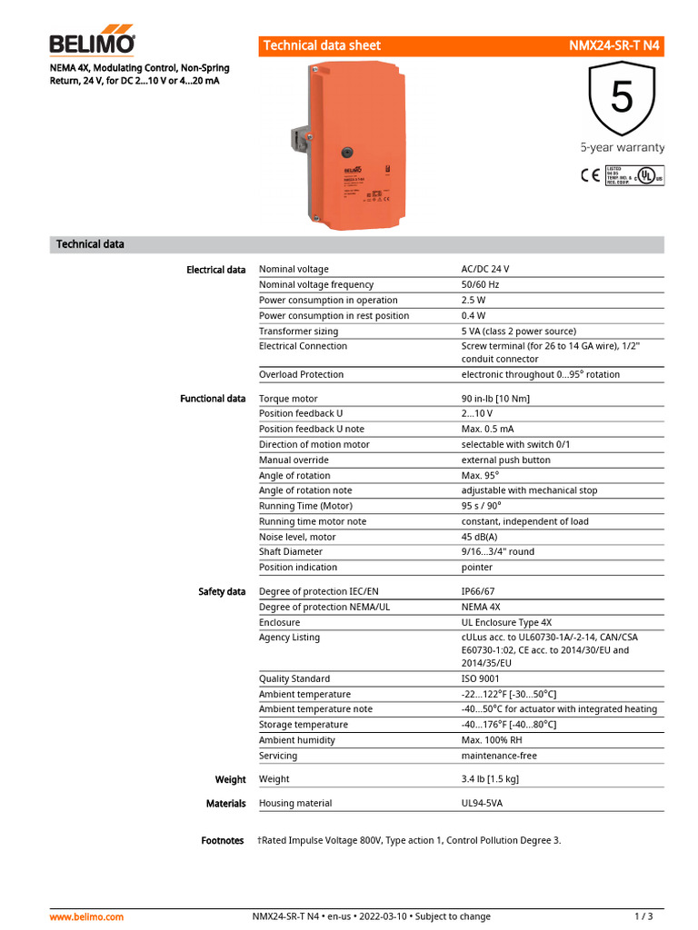 Belimo NMX24-SR-T N4 Datasheet En-Us | PDF