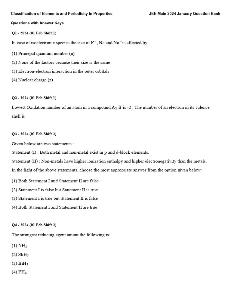 Classification of Elements and Periodicity in Properties - JEE Main ...