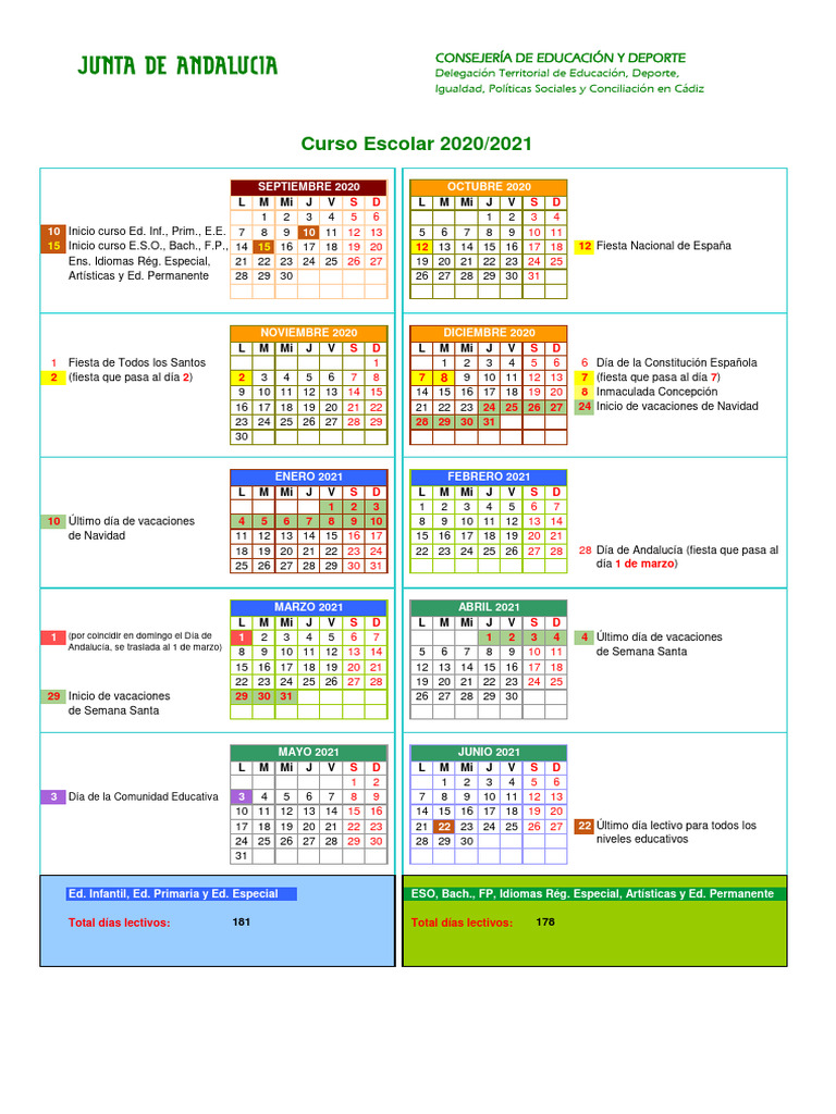 Calendario Escolar Andalucía 2020/2021 | PDF | Observancias