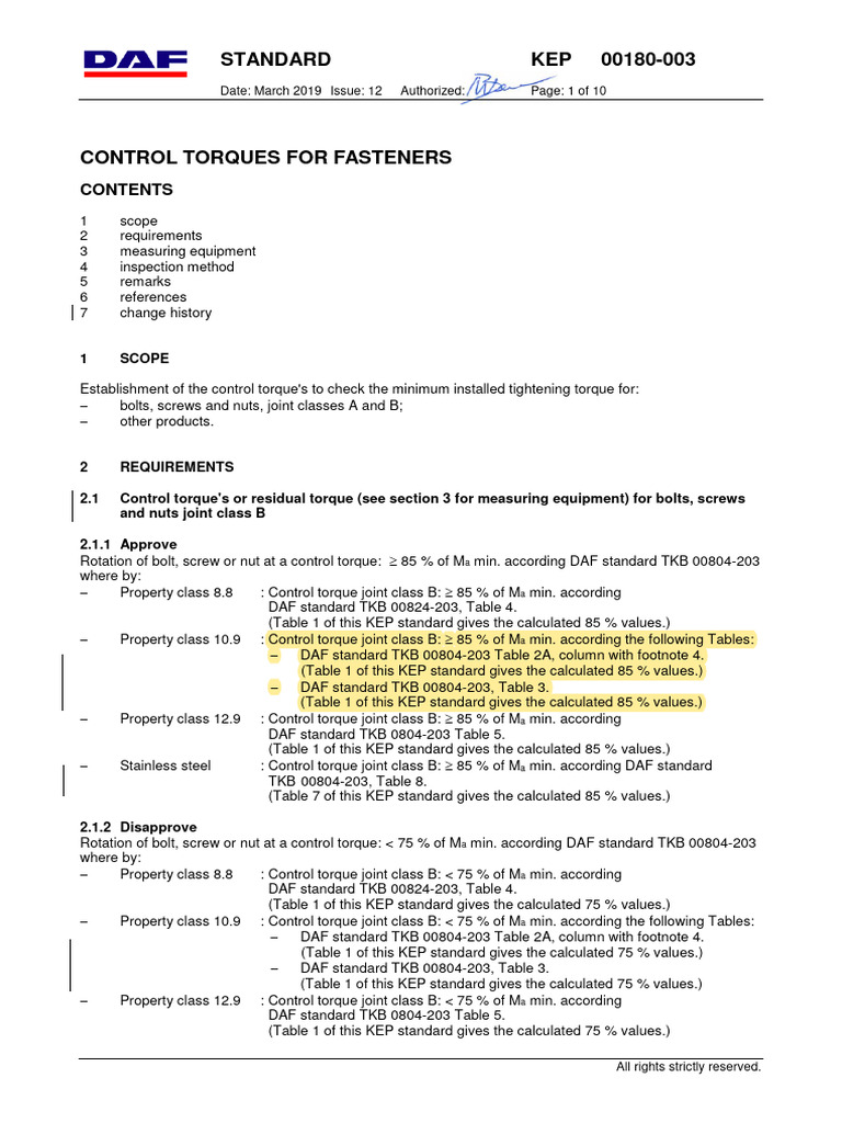 Control Torques for Fasteners Standard | PDF | Screw | Nut (Hardware)