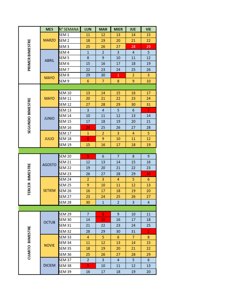 Calendario Por Semanas | PDF