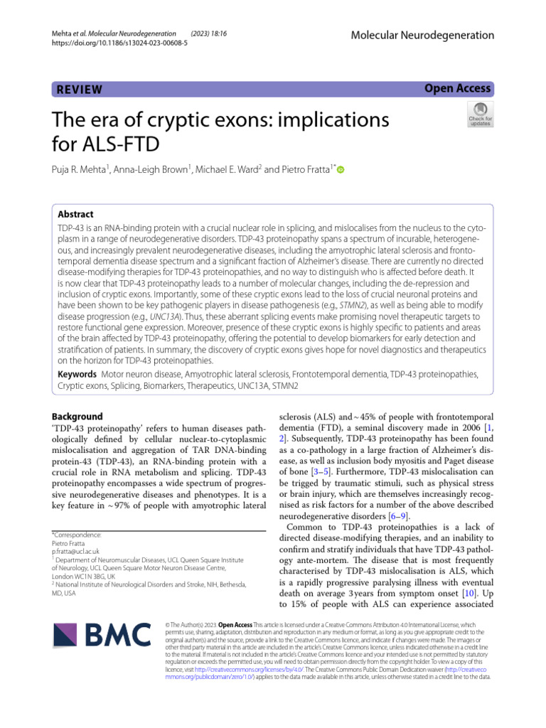 Cryptic Exons - ALS-FTD | PDF | Messenger Rna | Gene Expression