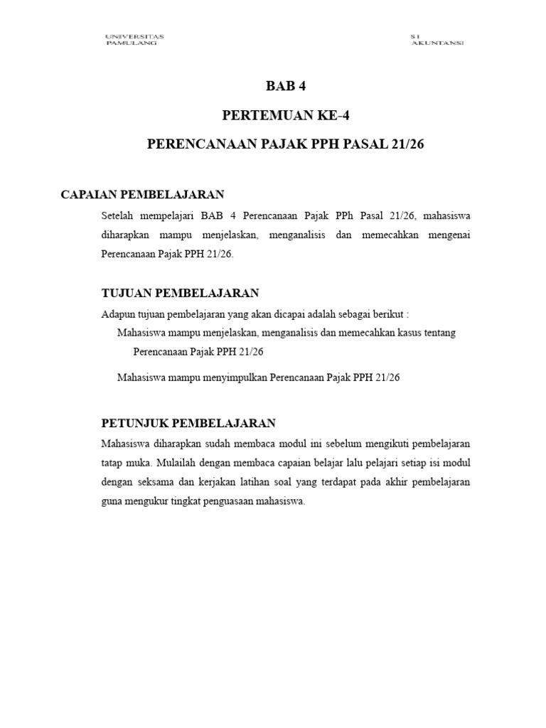 Pertemuan Ke-4 - Perencanaan Pajak Pasal 21-26 | PDF