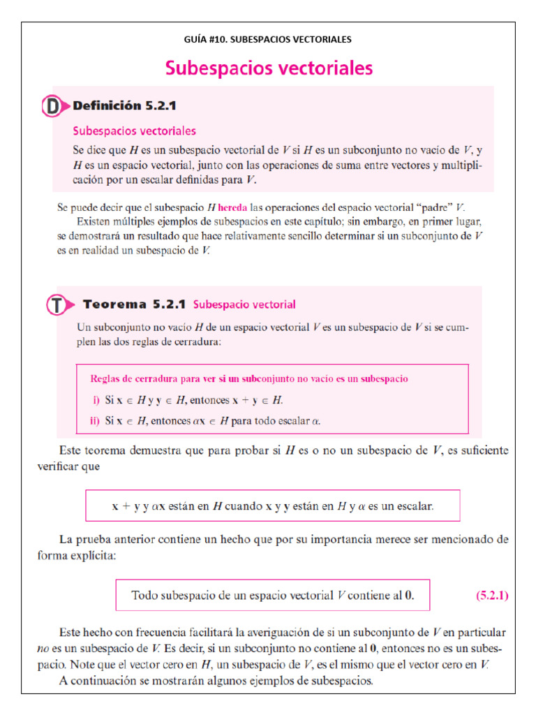 Guía 10. Subespacios Vectoriales | PDF | Espacio vectorial | Subespacio lineal