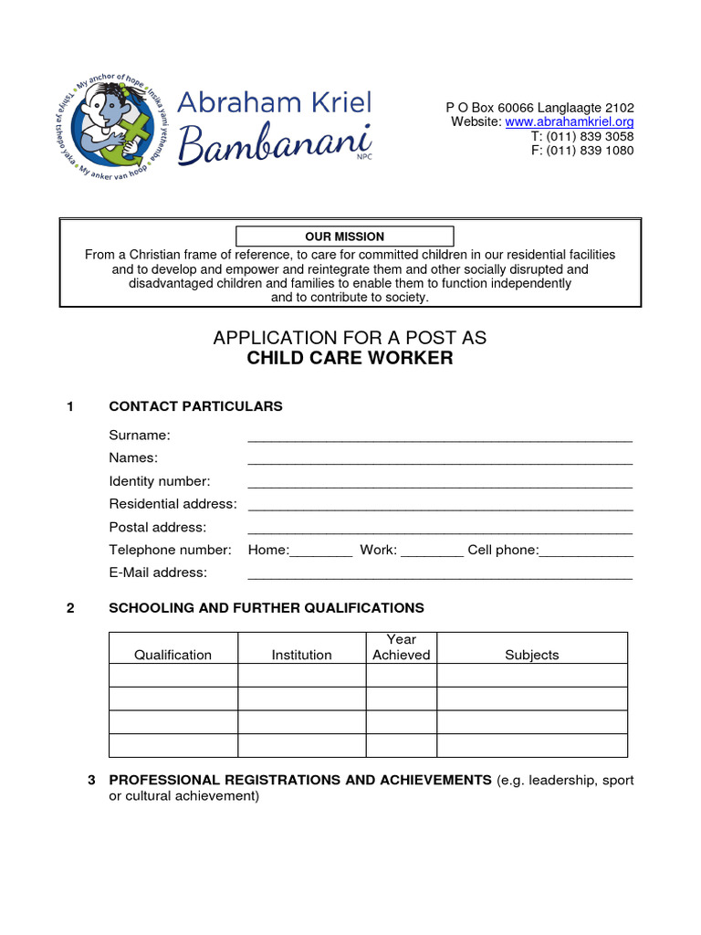 Child Care Worker Application Form | PDF | Affidavit | Justice