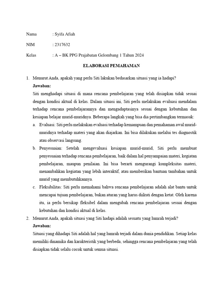 01.02.3-T2-6 Elaborasi Pemahaman - Pemahaman Peserta Didik | PDF | Karier & Perkembangan