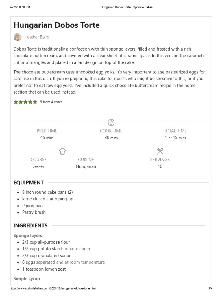 Hungarian Dobos Torte - Sprinkle Bakes | PDF | Cakes | Foods