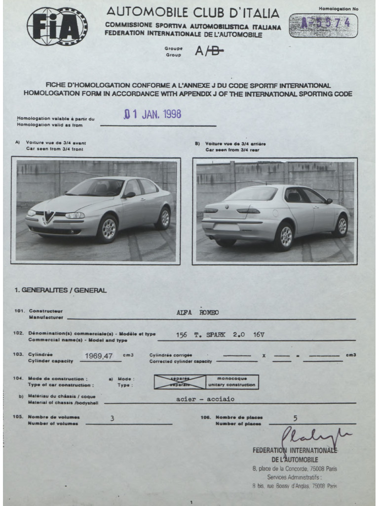 Homologation Form Number 5574 Group A | PDF