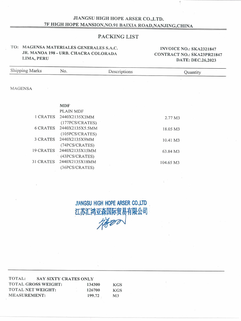 PACKING LIST IMPO 020 MDF | PDF