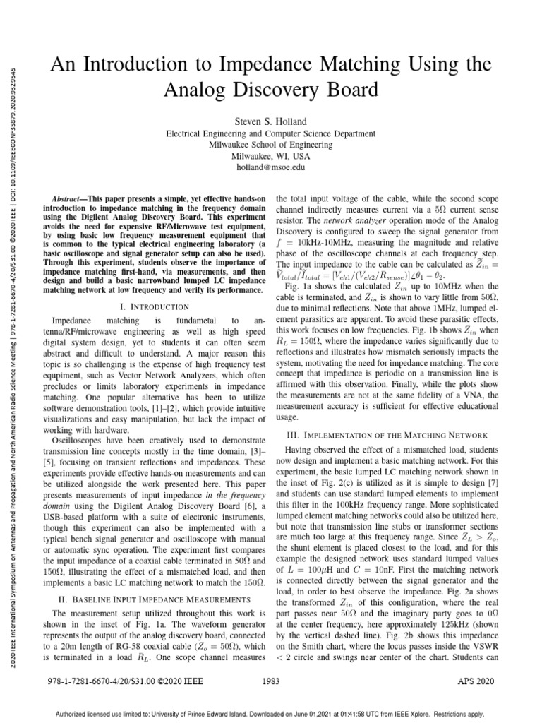 An Introduction To Impedance Matching Using The Analog Discovery Board | Download Free PDF ...