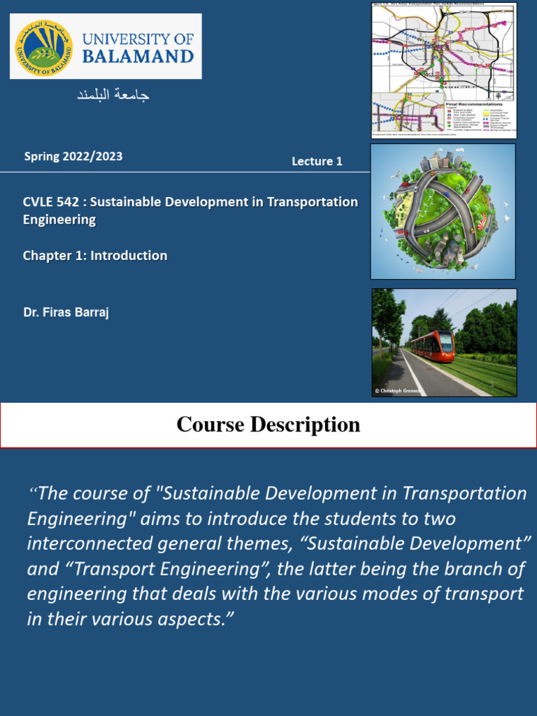 CIVE 542 Lecture 1 | PDF | Transport | Sustainability