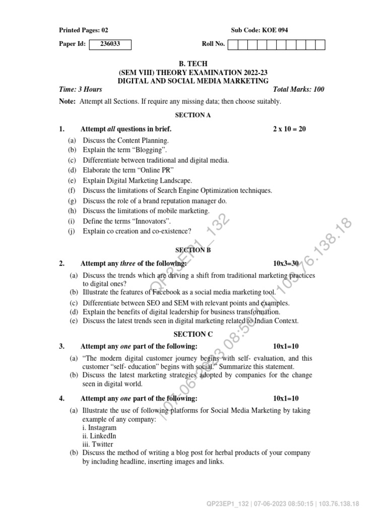 Past Year Question of DSMM | PDF | Digital Marketing | Search Engine Marketing