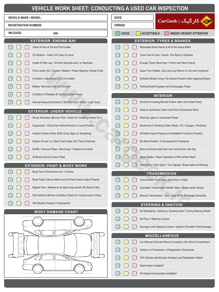 Car Inspection CheckList Sample | PDF | Manual Transmission | Tire