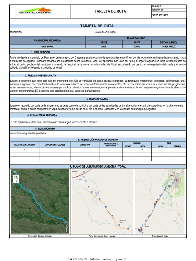 Ruta Mani-Aguazul-Yopal: Precauciones y Control | PDF