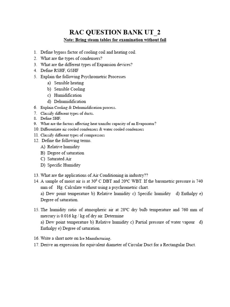 HVACR Question Bank Ut-2 | PDF | Home & Garden