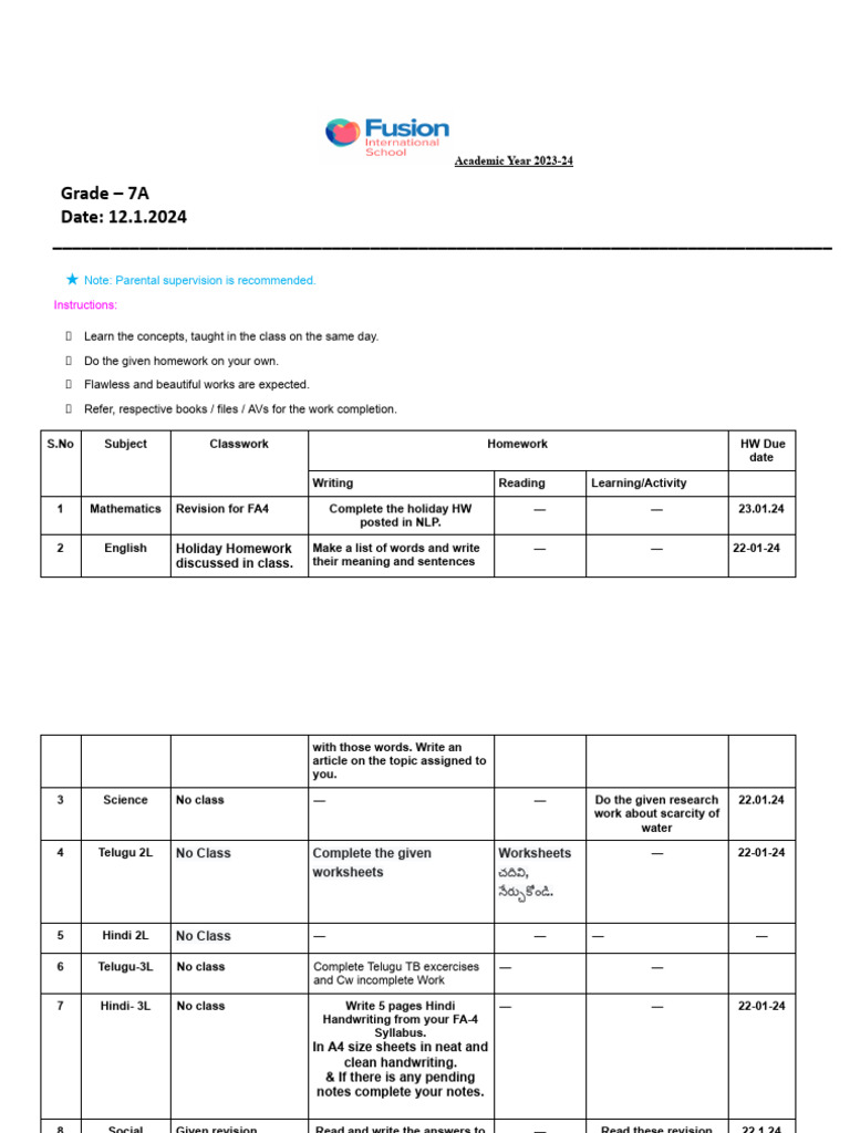 7A Diary Note - 12-1-2024 | PDF | Worksheet
