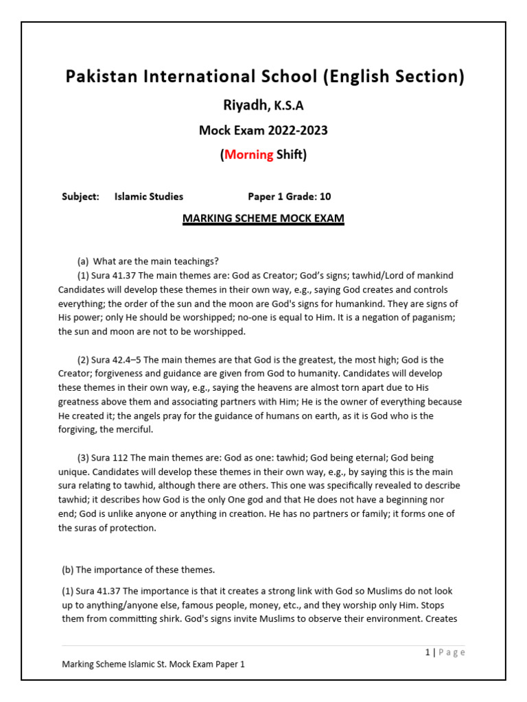 Marking Scheme Mock Exam Paper 1 Ms | PDF | Muhammad | Ali Marking Scheme Mock Exam Paper 1 Ms | PDF | Muhammad | Ali