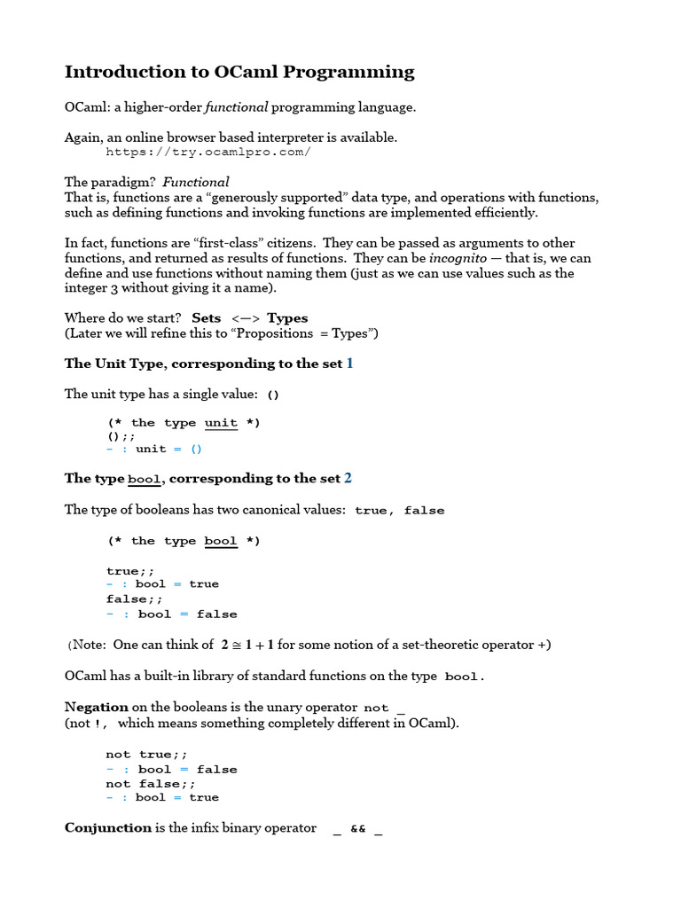 Introduction To Ocaml Programming: Unit | PDF | Boolean Data Type | Reserved Word