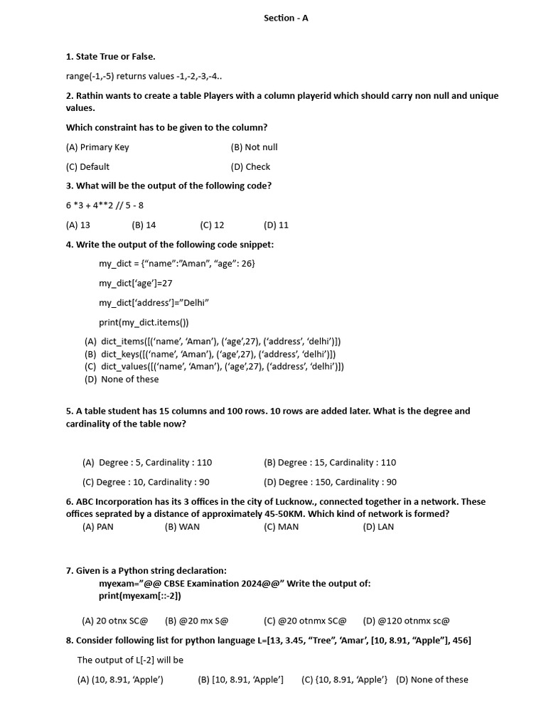 Sample Paper 2 2023-24 | PDF | Computer Data | Data Management