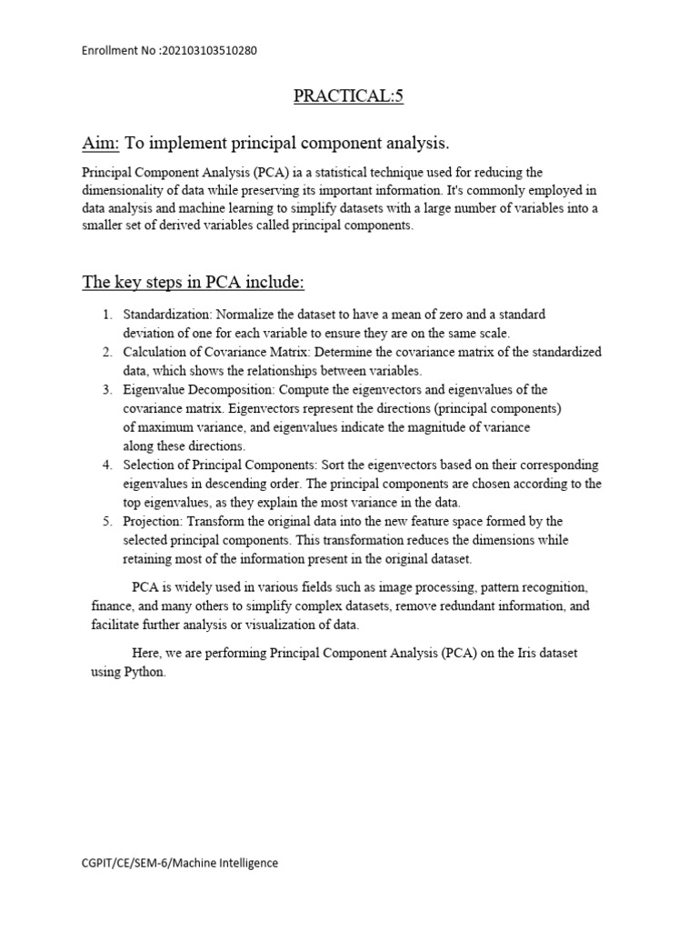 PRACTICAL5 | PDF | Principal Component Analysis | Support Vector Machine