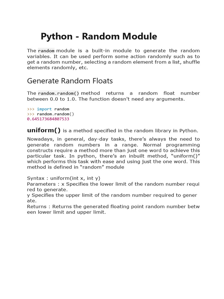 Random Module | PDF
