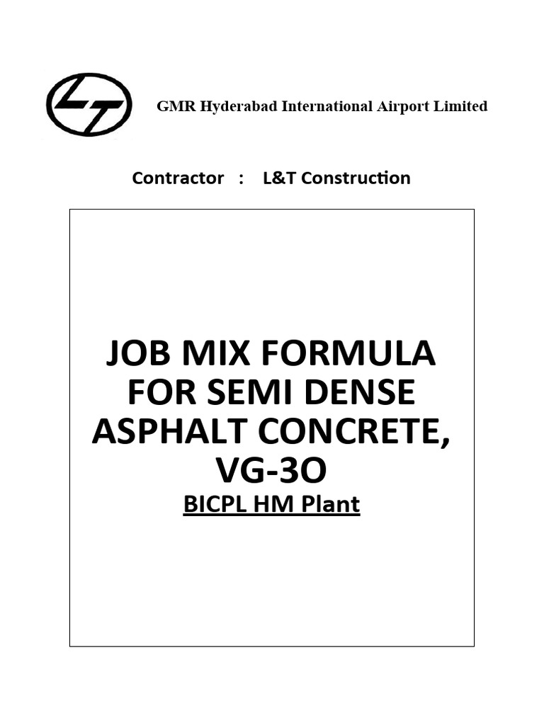 Job Mix Formula for Semi Dense Asphalt | PDF | Concrete | Construction ...